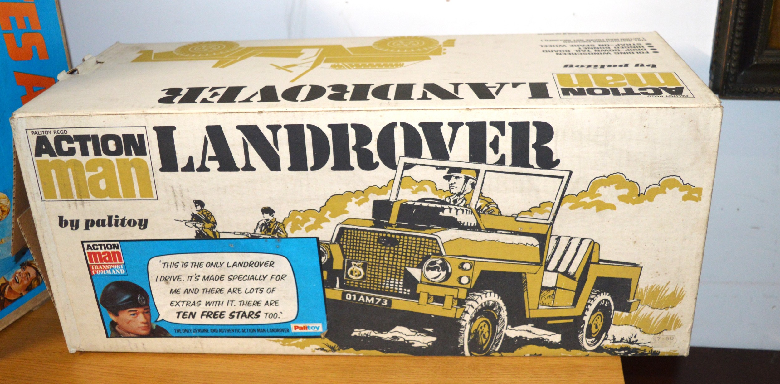 A Palitoy Action Man Land Rover Trailer (Minus Canopy) in a Land Rover Box