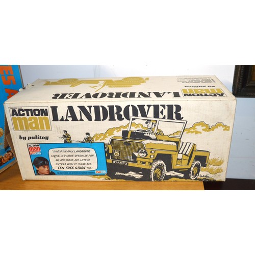A Palitoy Action Man Land Rover Trailer (Minus Canopy) in a Land Rover Box