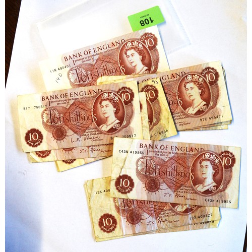 Thirteen Bank of England Ten Shilling Notes