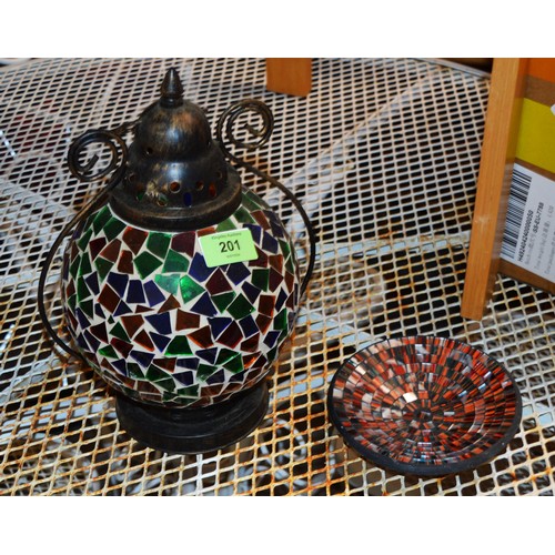 Glass Mosaic-Ware Windlight Tea-Light Lantern and Plate