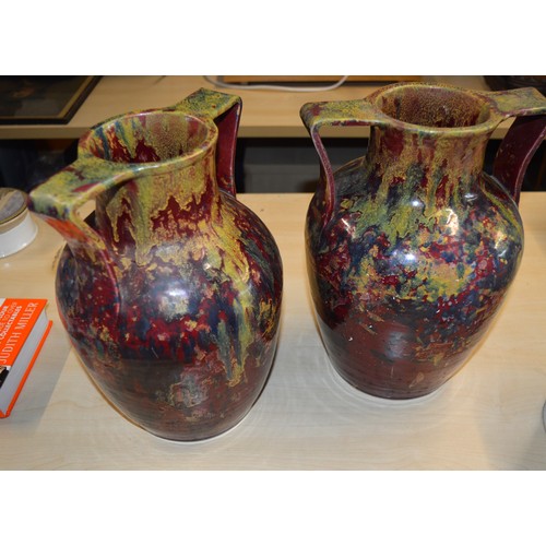 Two Large Dunmore Pottery Mottle Glazed Urns - 12" High