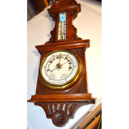 Edwardian Carved Oak Framed Wall Barometer