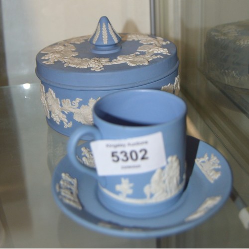 Wedgewood Blue Jasperware Powder Bowl Coffee Cup and Saucer