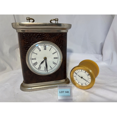 Heavy Swiss cylinder mantle clock with leather bound clock