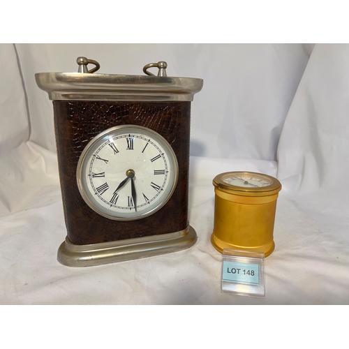 Heavy Swiss cylinder mantle clock with leather bound clock