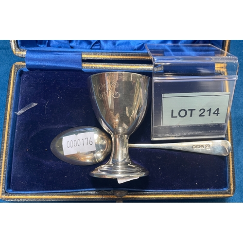 Engraved silver spoon & cup