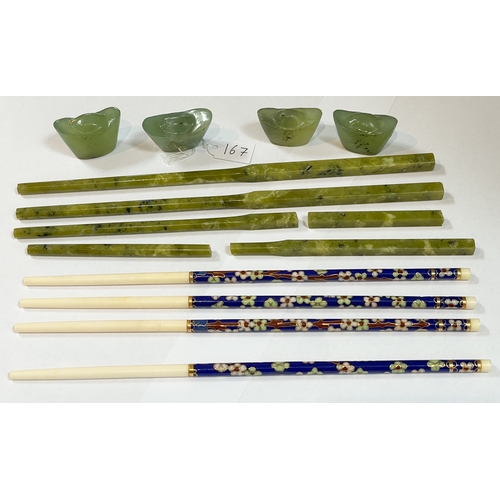 Four Jade chop stick holders 2 pairs of spinach jade chopsticks in ...