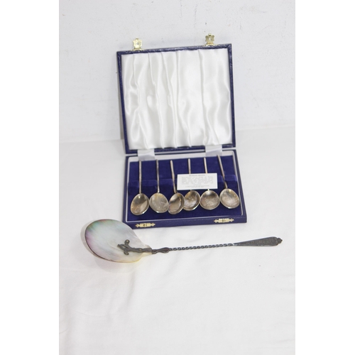 SET OF CASED WR. SP OYSTER SPOON AND VINTAGE SHELL SPOON