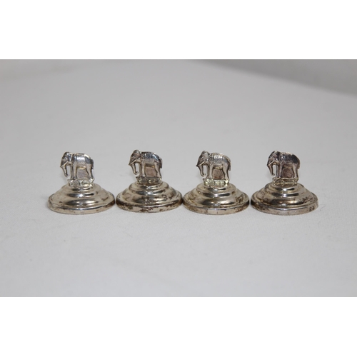 SET OF 4 SILVER NAME PLACE HOLDERS WITH ELEPHANT TOPS - 7.4 TROY OZS