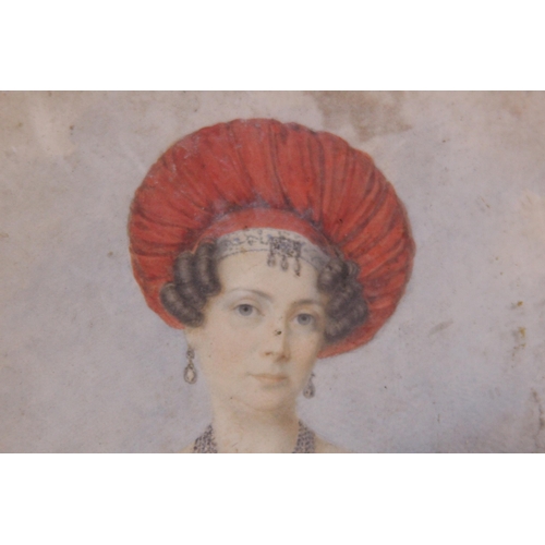 WATERCOLOUR PORTRAIT OF LADY WILLIAM RUSSELL - 1835 22 X 18CM