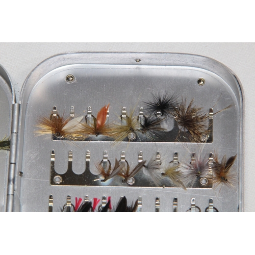 CASE CONTAINING A COLLECTION OF 38 HANDMADE FISHING FLIES