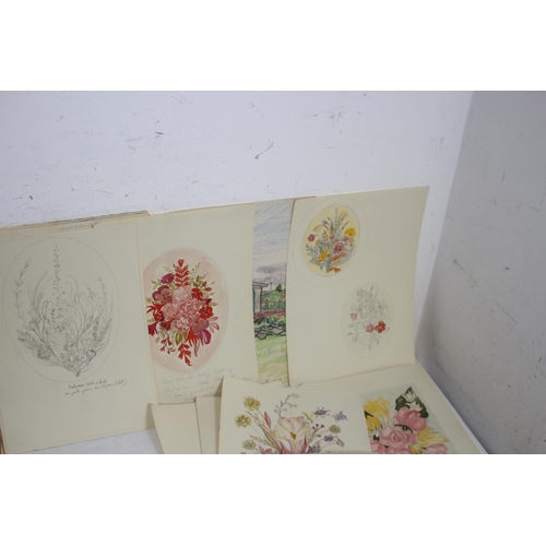 QUANTITY OF DRAWINGS, PAINTINGS, SKETCHES & EPHEMERA LOOSE AND IN TWO ...