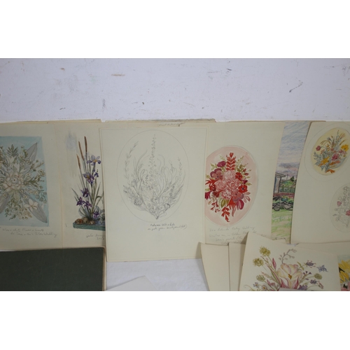QUANTITY OF DRAWINGS, PAINTINGS, SKETCHES & EPHEMERA LOOSE AND IN TWO ...