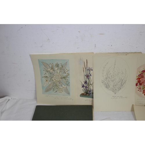 QUANTITY OF DRAWINGS, PAINTINGS, SKETCHES & EPHEMERA LOOSE AND IN TWO ...