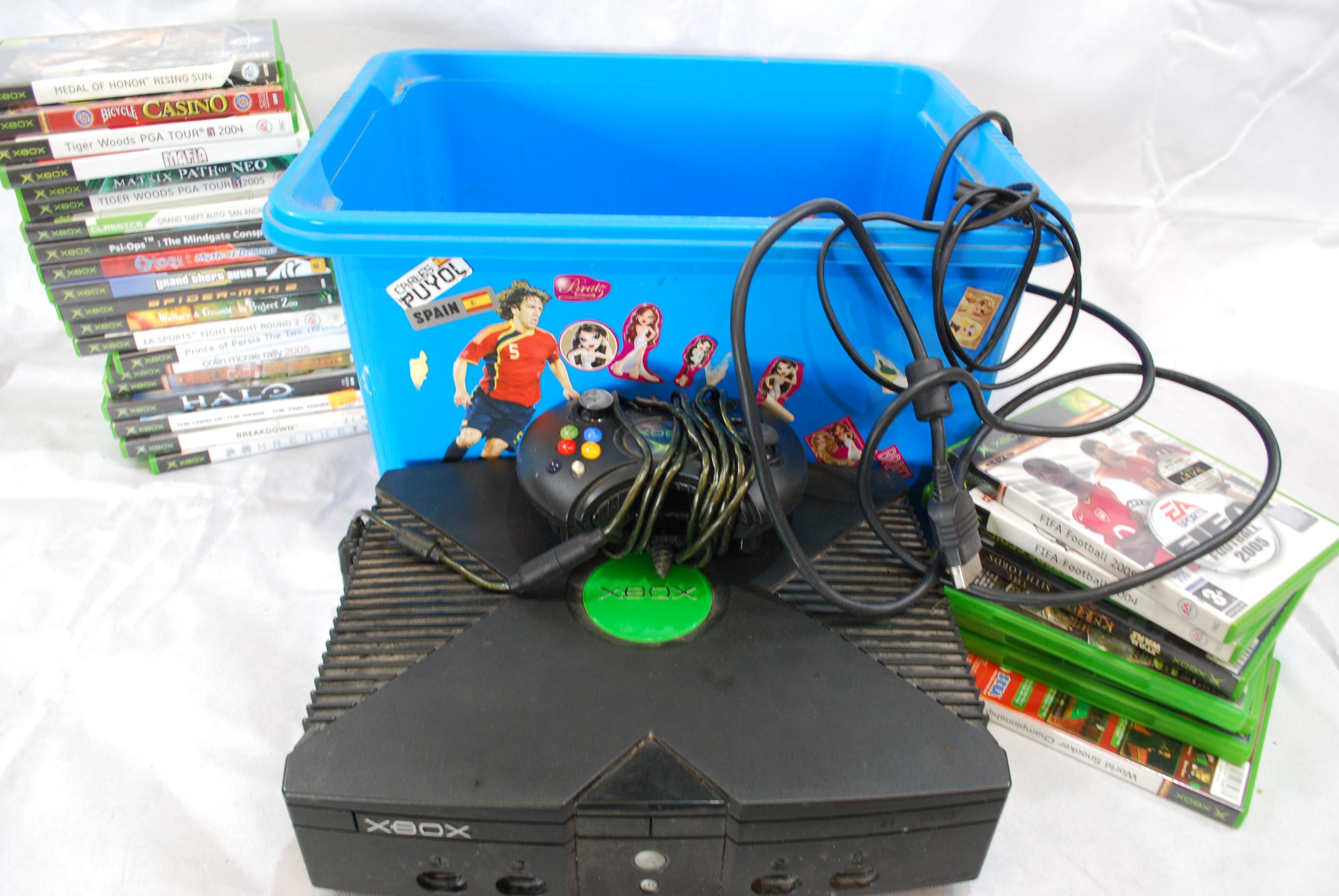 Orginal Xbox and Accesories Plus Tub Full of Games Unchecked