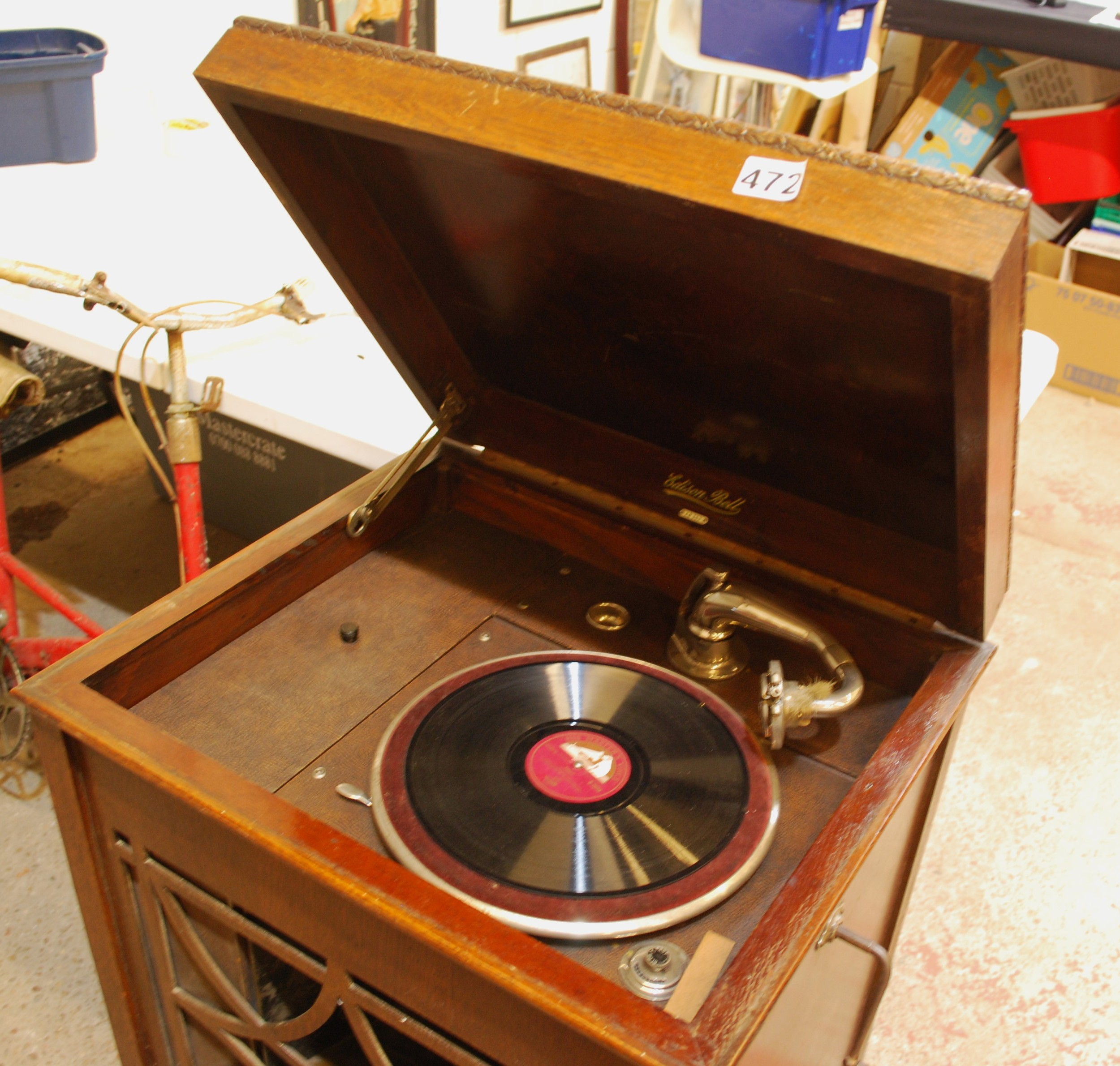 Vintage Gramophone, A Edison Bell 352 Gramophone In Cabinet, In Working ...