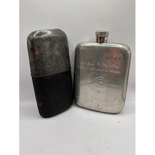 Pair Of Interesting Hip Flasks, One Antique And One rail Related.