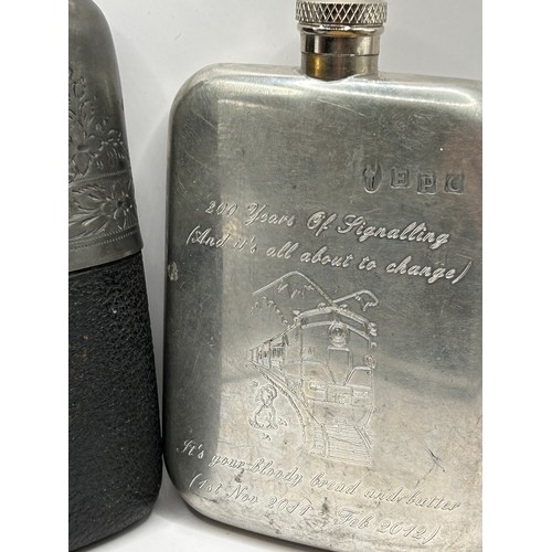 Pair Of Interesting Hip Flasks, One Antique And One rail Related.