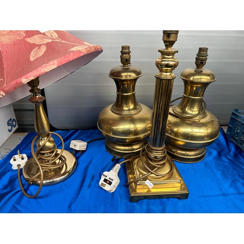 Four Brass Lamp Bases, To Include Ringway Pair