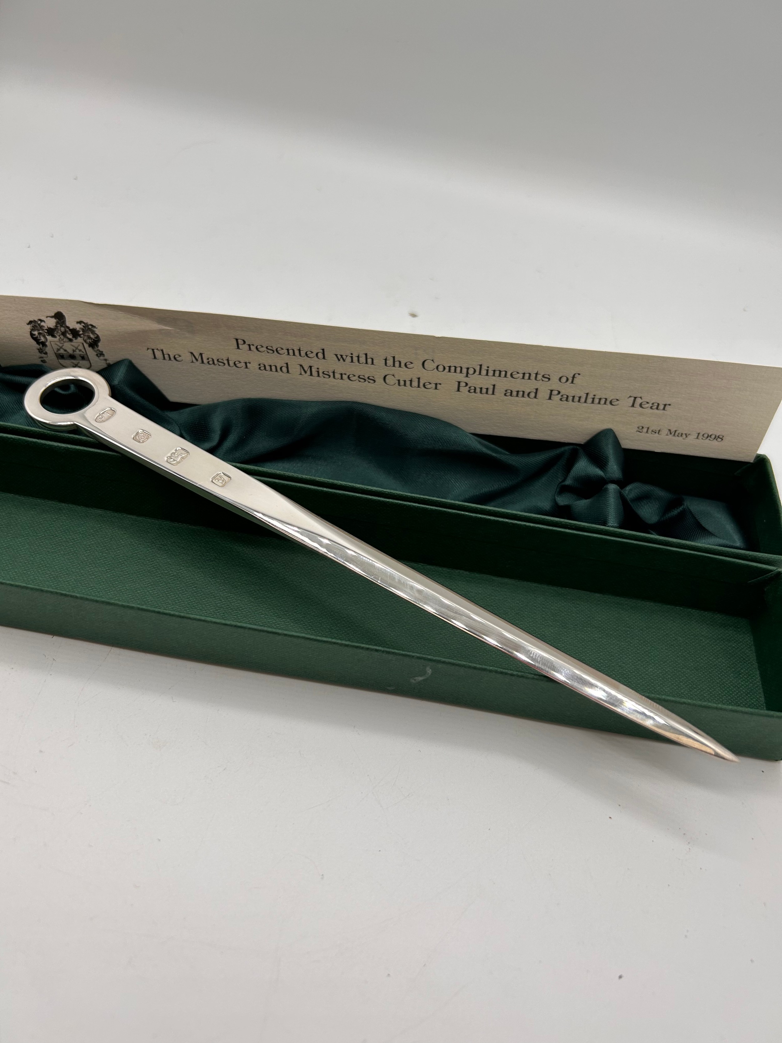 Silver Letter Opener Presented By Sheffield Master Cutler, Sheffield ...