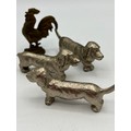 Four Little Metallic Animal Figures , Three Dogs, One Cockerill.