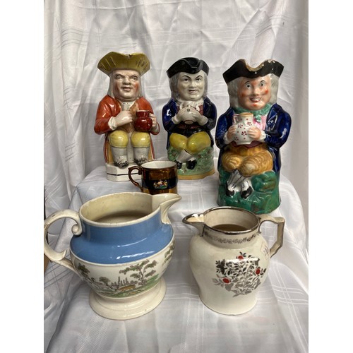 Two Jugs And Three Toby Jugs Tallest Standing 9”.