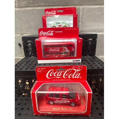 Three Coca-Cola Branded Die-Cast Model Vehicles by Corgi and Renault