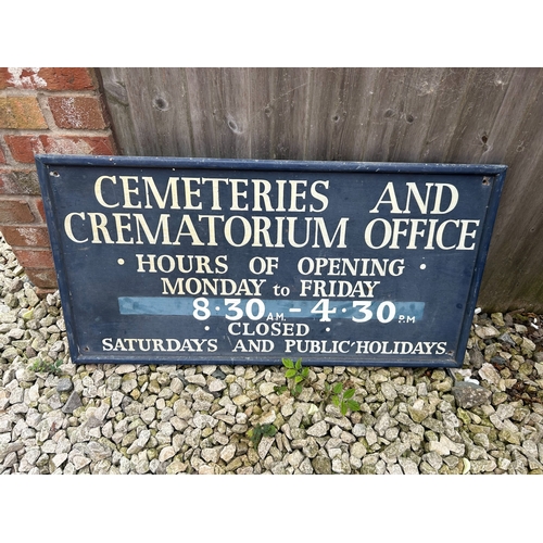 Vintage Painted Cemeteries and Crematorium Office Sign, 37 x 19”