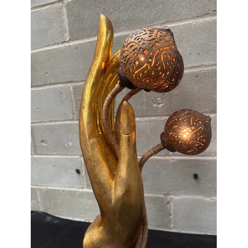 Asian-Inspired Contemporary Gold-Finished Hand Sculpture Table Lamp, 28 ...