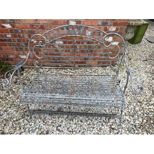 A 50 Inch Collapsible Metal Outdoor Garden Bench with Pattern Backrest