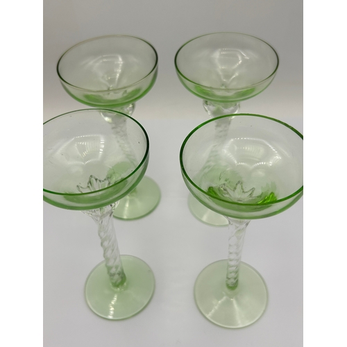 A Set of Four Blefeld BFC12 Pale Green Twisted Stem Coupe Glasses