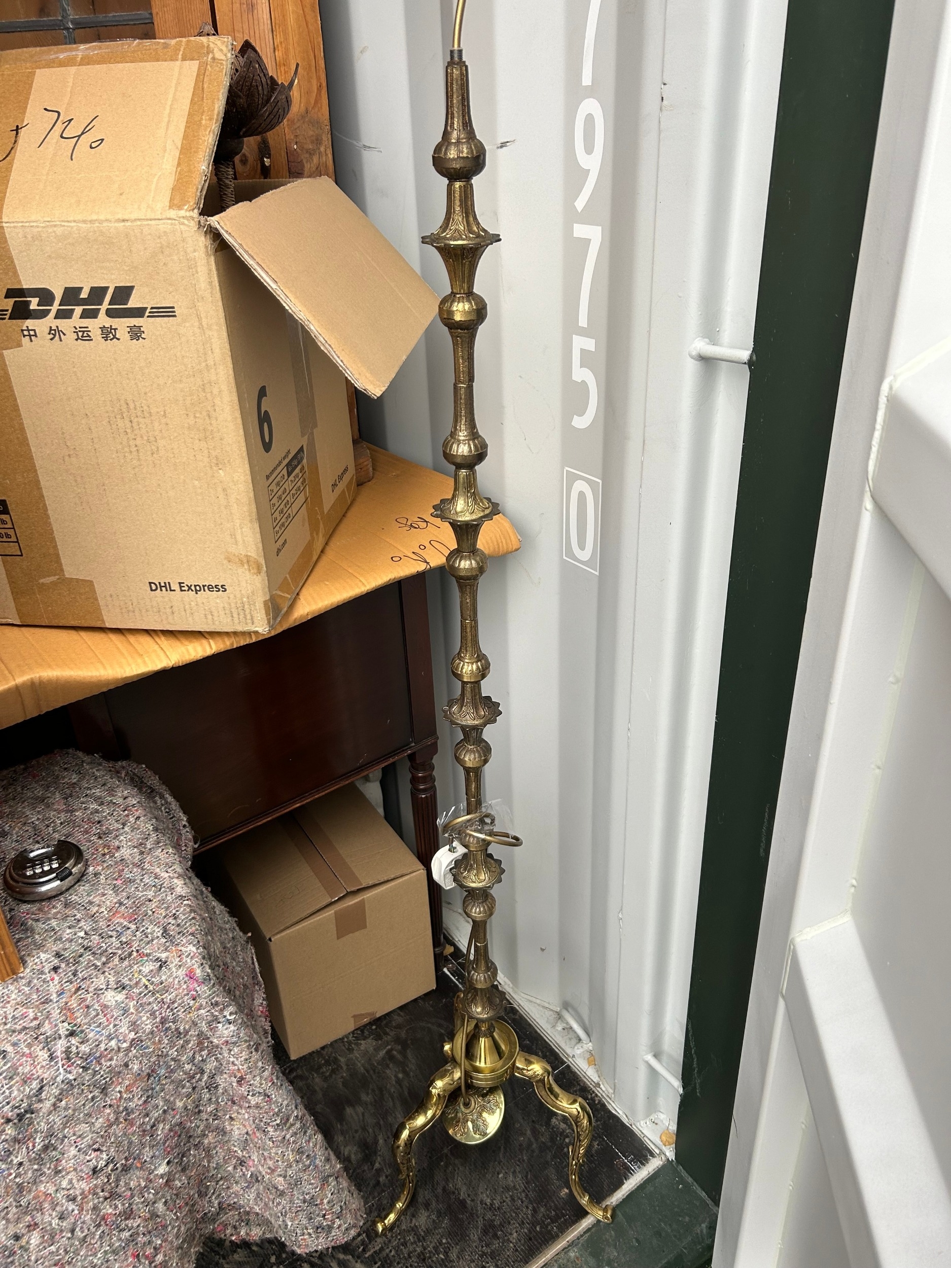 A Vintage Brass Baluster-Turned Floor Lamp with Rococo-Inspired Base