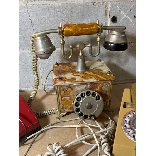 A Vintage Rotary Marble Onyx Telephone, Italy, and Two Further Telephones