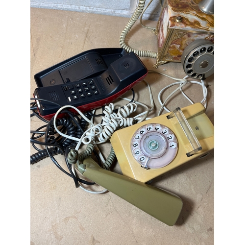 A Vintage Rotary Marble Onyx Telephone, Italy, and Two Further Telephones