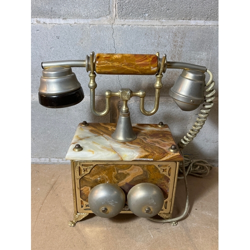 A Vintage Rotary Marble Onyx Telephone, Italy, and Two Further Telephones