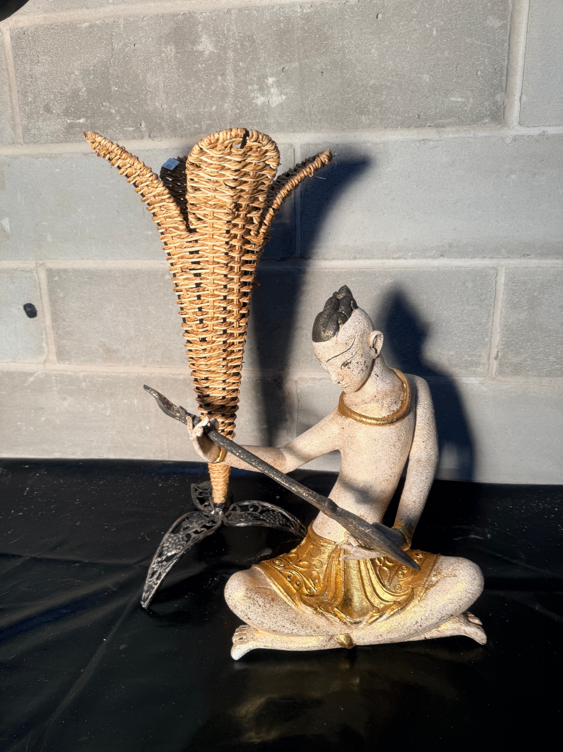 A Southeast Asian Style Figure of a Musician and a Woven Decorative Object