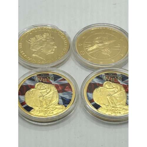 A Collection of Gold Plated Commemorative Coins and Medals Celebrating ...