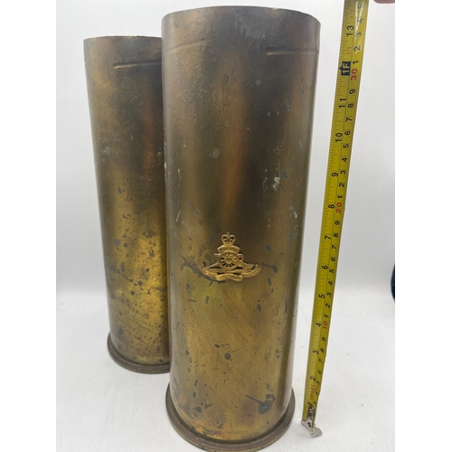 A Pair of Royal Artillery 105mm Brass Artillery Shell Casings dated 1971