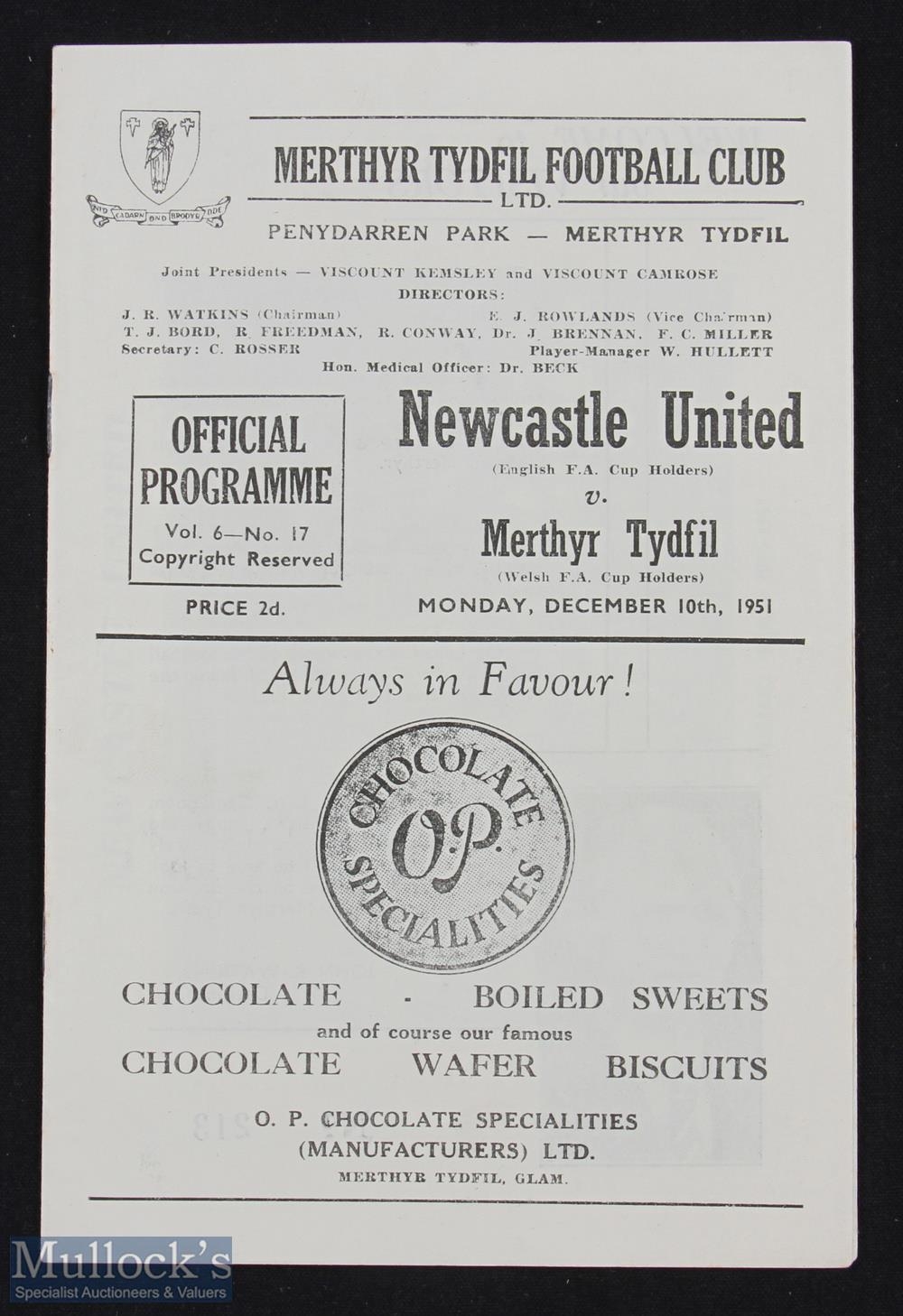 1951-52 Merthyr Tydfil v Newcastle United Welsh cup winners v English ...