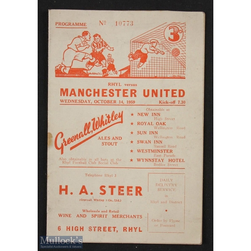 1959 Rhyl v Manchester Utd friendly match programme 14 October 1959 at ...