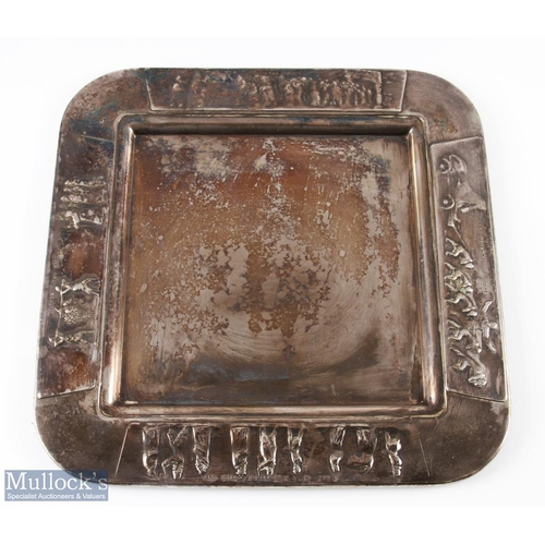 .800 grade silver square tray with Egyptian and Arabic designs, figural ...