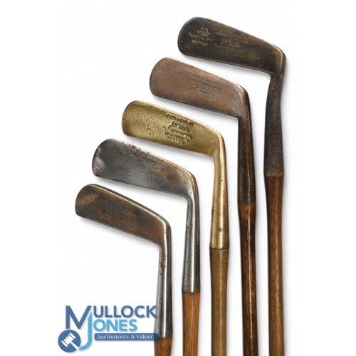 5x JA Taylor autograph putters - a wry neck, 4x straight blades incl a ...