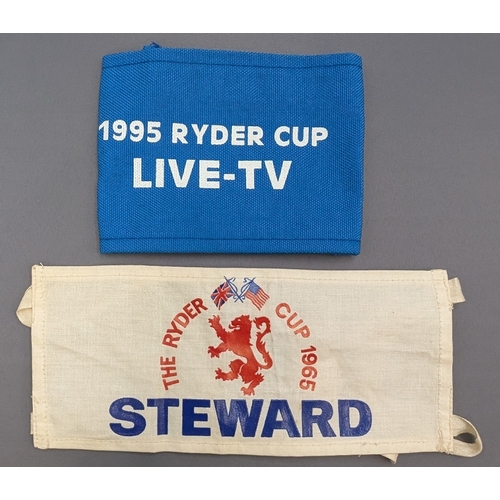 1965 & 1995 Ryder Cup Official Arm Bands, a 1965 Steward cloth arm band ...