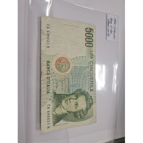 1985 Italian 5000 lire bank note