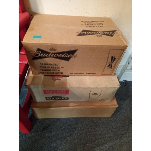 3 Cases of Pint Glasses - Budweiser, Bulmers and Beamish
