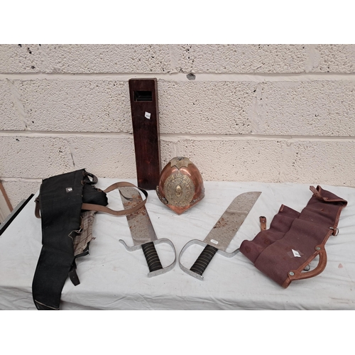 Vintage Trench Periscope, Pair Knives, Copper and Brass Helmet together ...