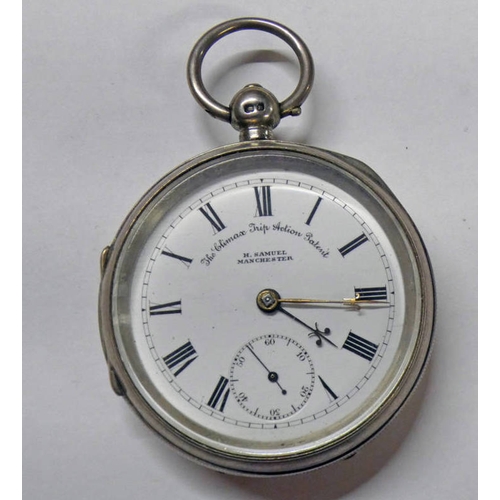 SILVER CASED H SAMUEL POCKET WATCH - THE CLIMAX TRIP ACTION PATENT ...