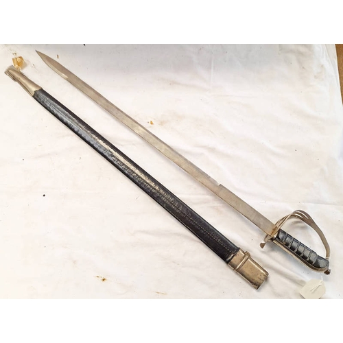 INDIAN SWORD WITH 78.5CM LONG STRAIGHT BLADE WITH ETCHING, METAL HILT ...