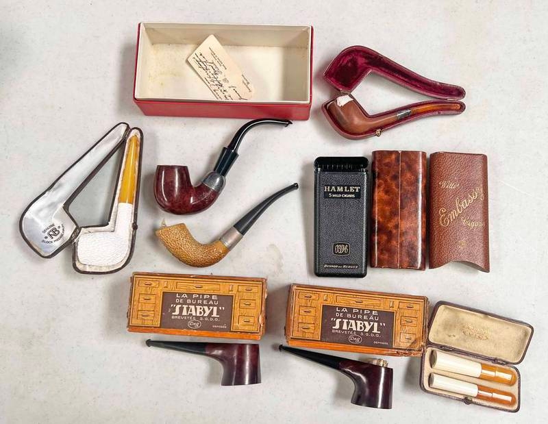 CASED MEERSCHAUM PIPE, SILVER MOUNTED PIPE, BOXED PETERSON, DUBLIN PIPE ...