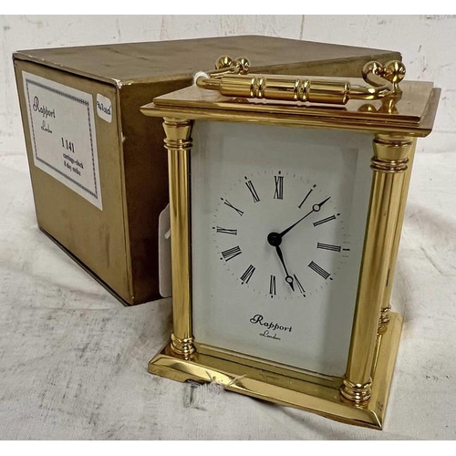 RAPPORT LONDON CARRIAGE CLOCK WITH GILT METAL BODY WITH GLASS PANELS ...